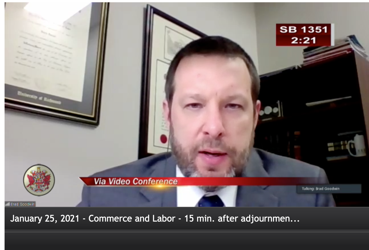 Brad Goodwin testifies before the Virginia Senate Labor and Commerce ...